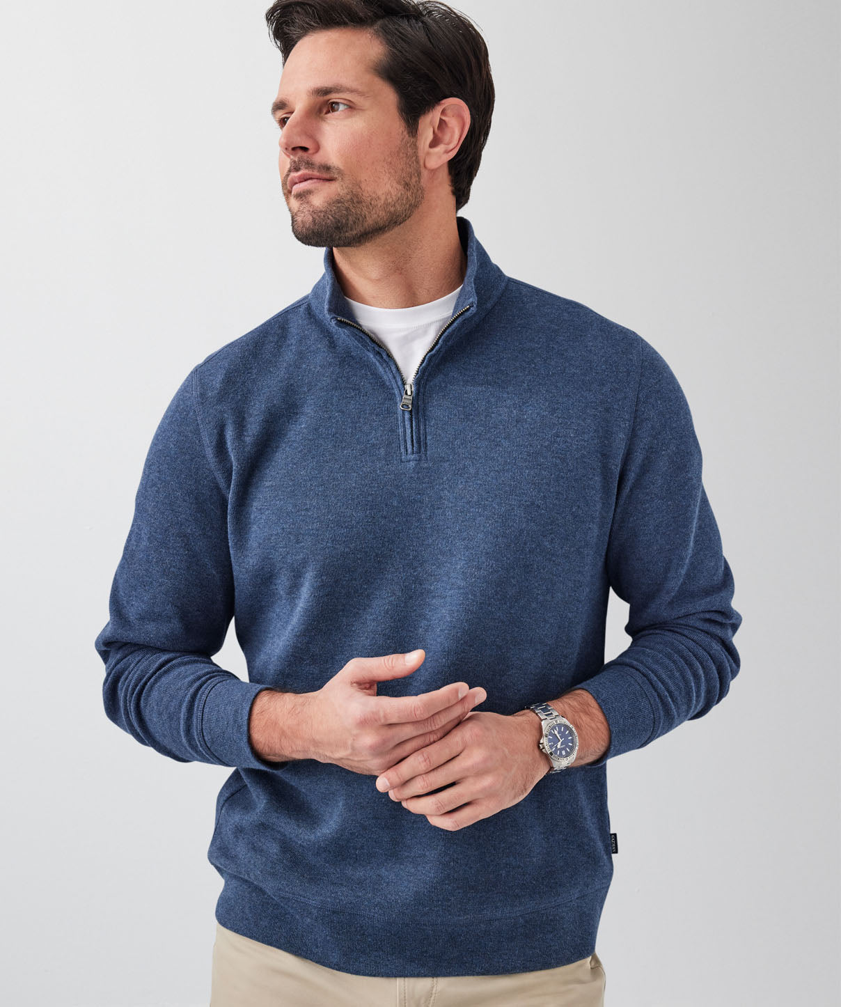 French Rib Half Zip Sweat - Denim - sweats - GAZMAN