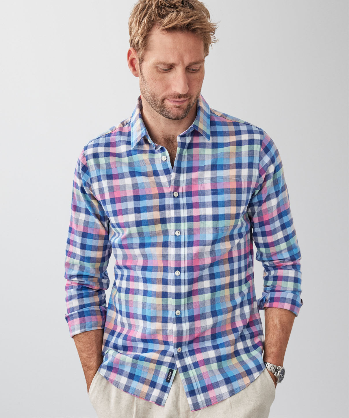 Tailored Fit Casual Multi Check Long Sleeve Shirt - Multi Check - long ...