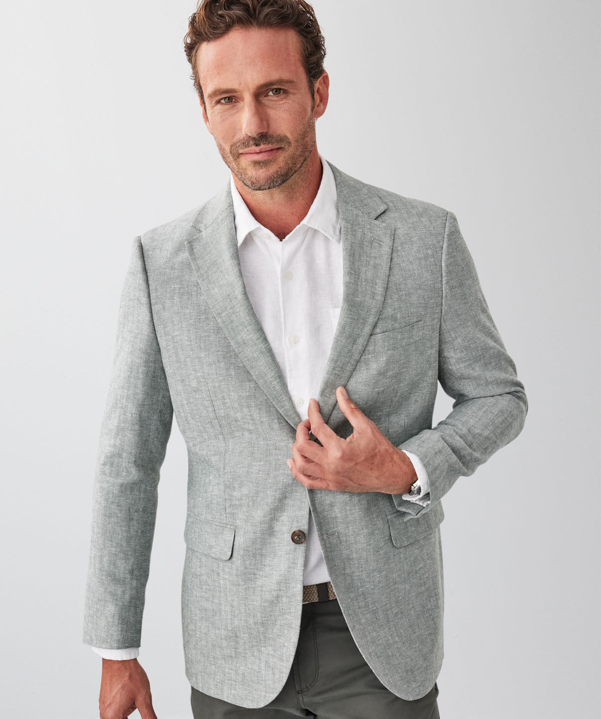 Linen Blend Herringbone Sports Jacket - Khaki - sports_jacket - GAZMAN