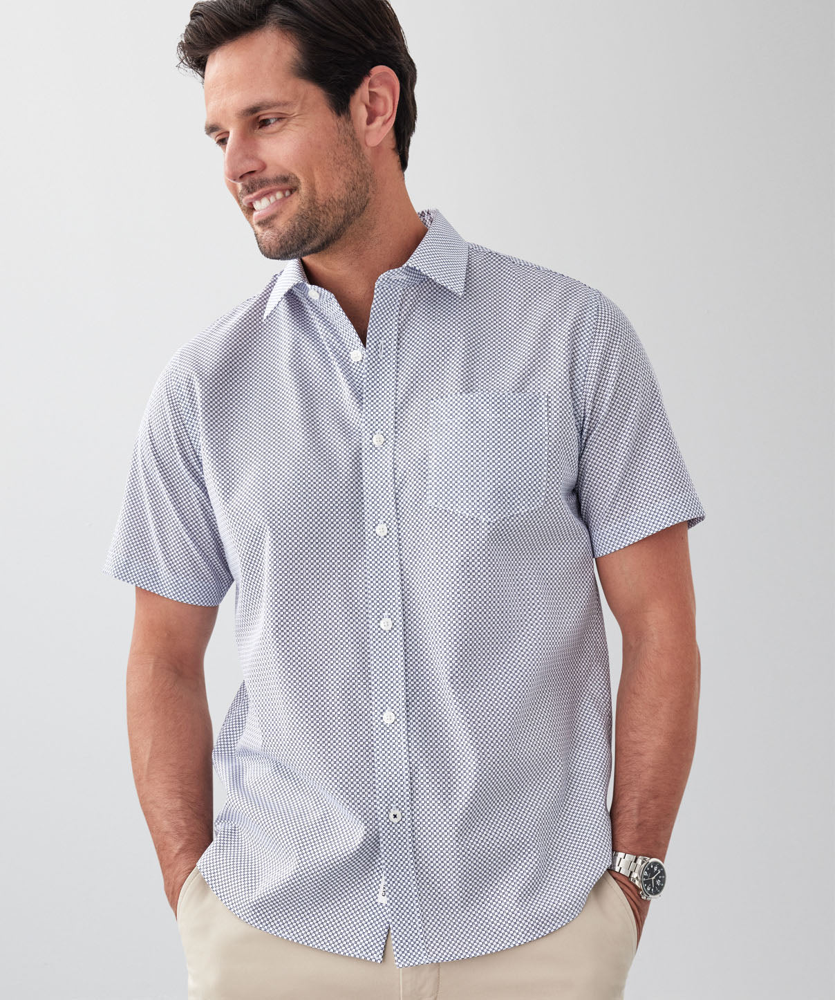 Easy Care Geo Print Short Sleeve Shirt - Navy - short_sleeve_shirts ...