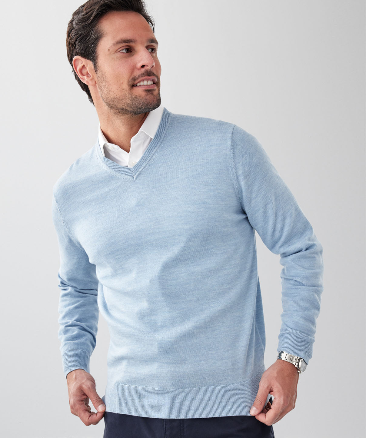 Merino V-Neck Knit - Sky Blue - knitwear - GAZMAN