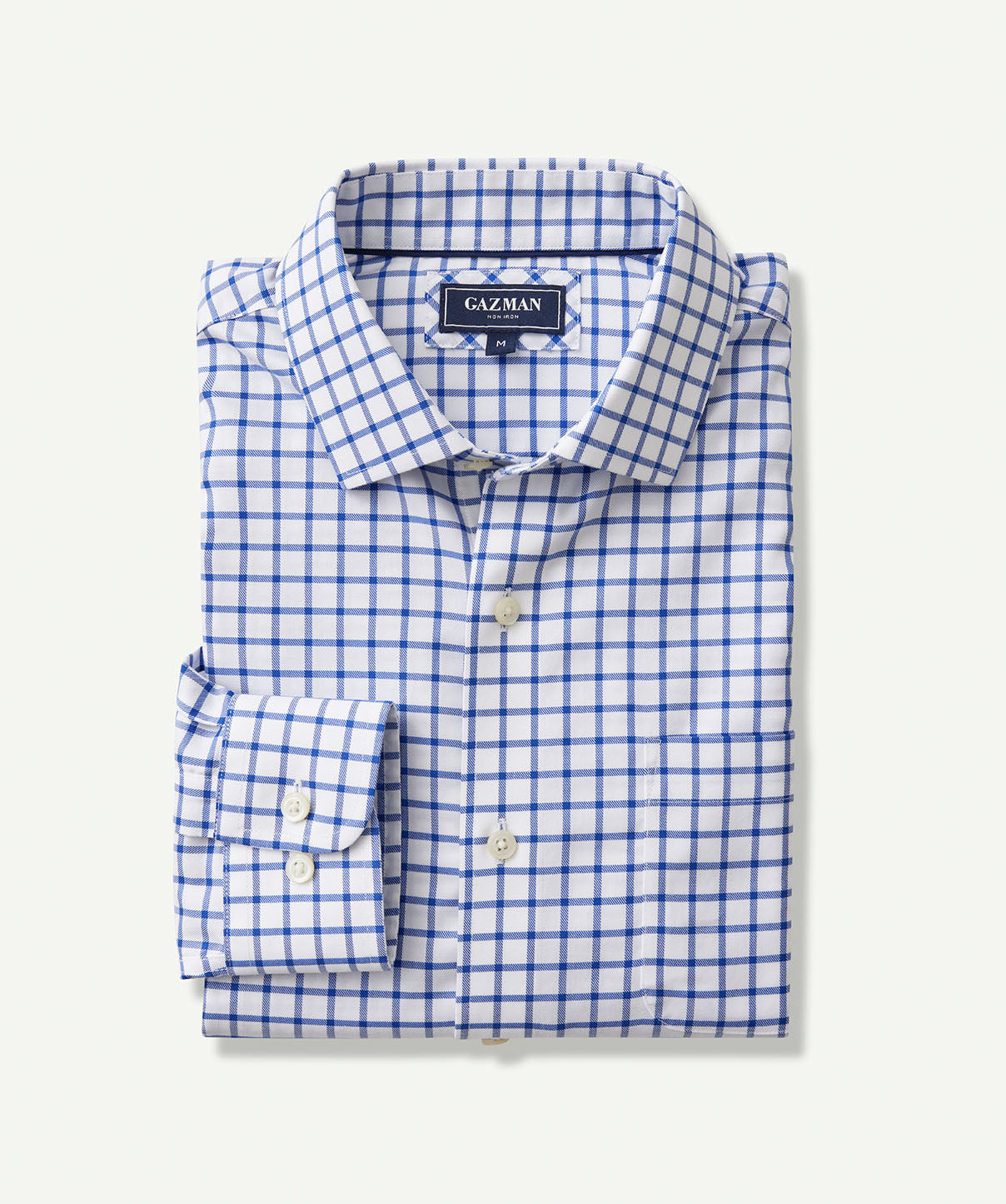 Non-Iron Twill Check Long Sleeve Shirt - Blue - Long Sleeve Shirts - GAZMAN